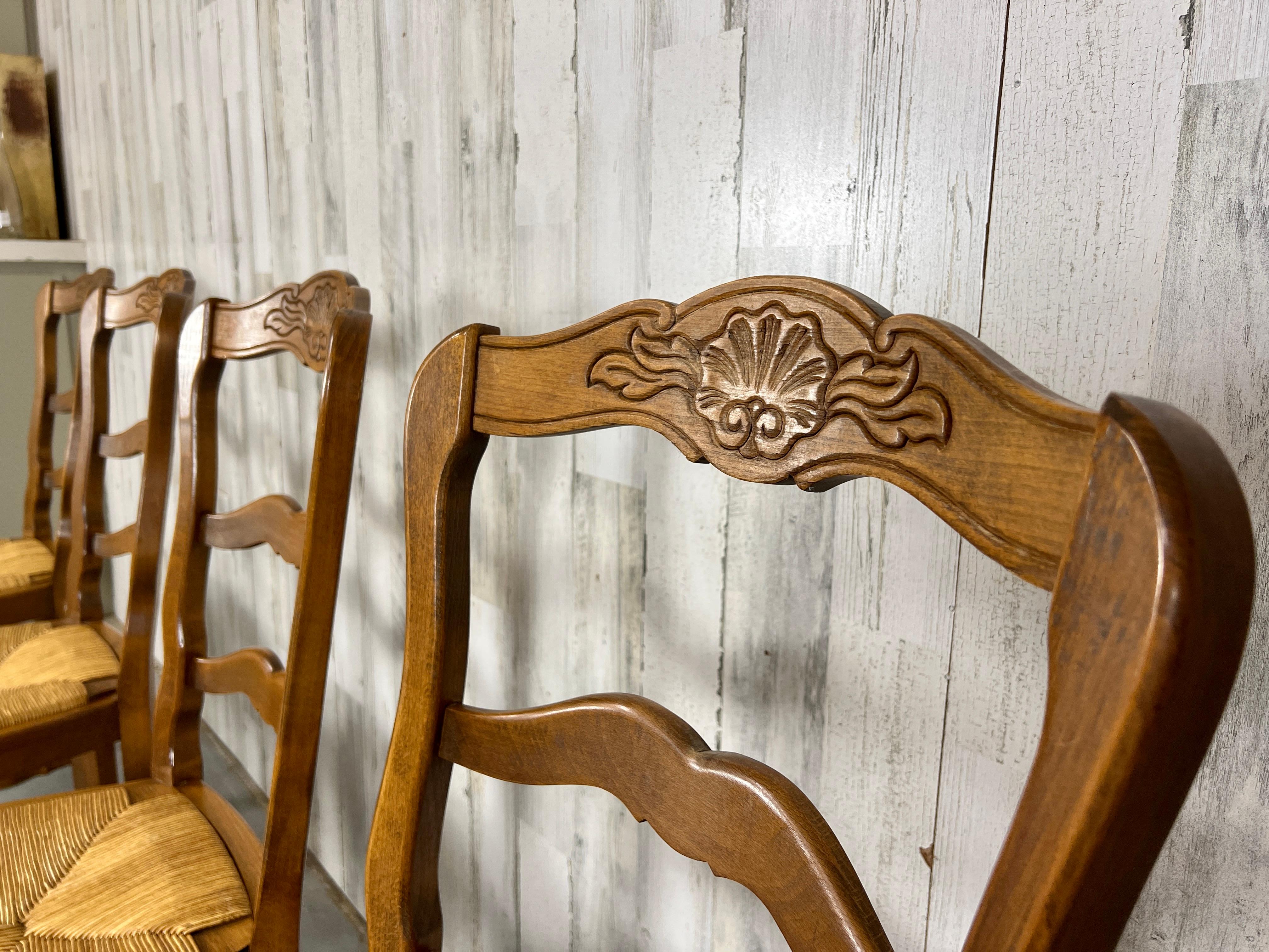 Country French Dining Chairs with Natural Rush For Sale at 1stDibs