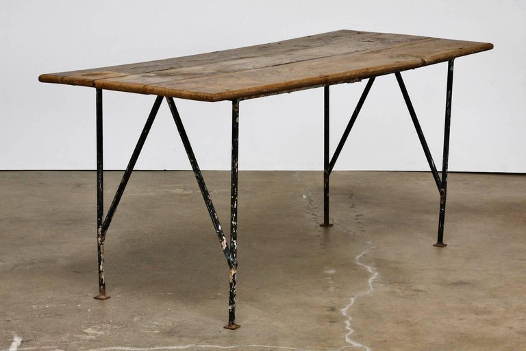 Country French Farmhouse Dining Table with Metal Base at 1stDibs