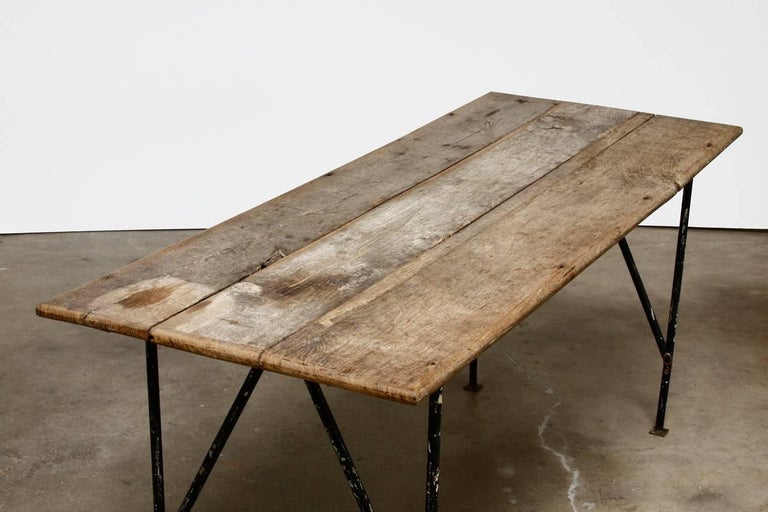 Country French Farmhouse Dining Table with Metal Base at 1stDibs