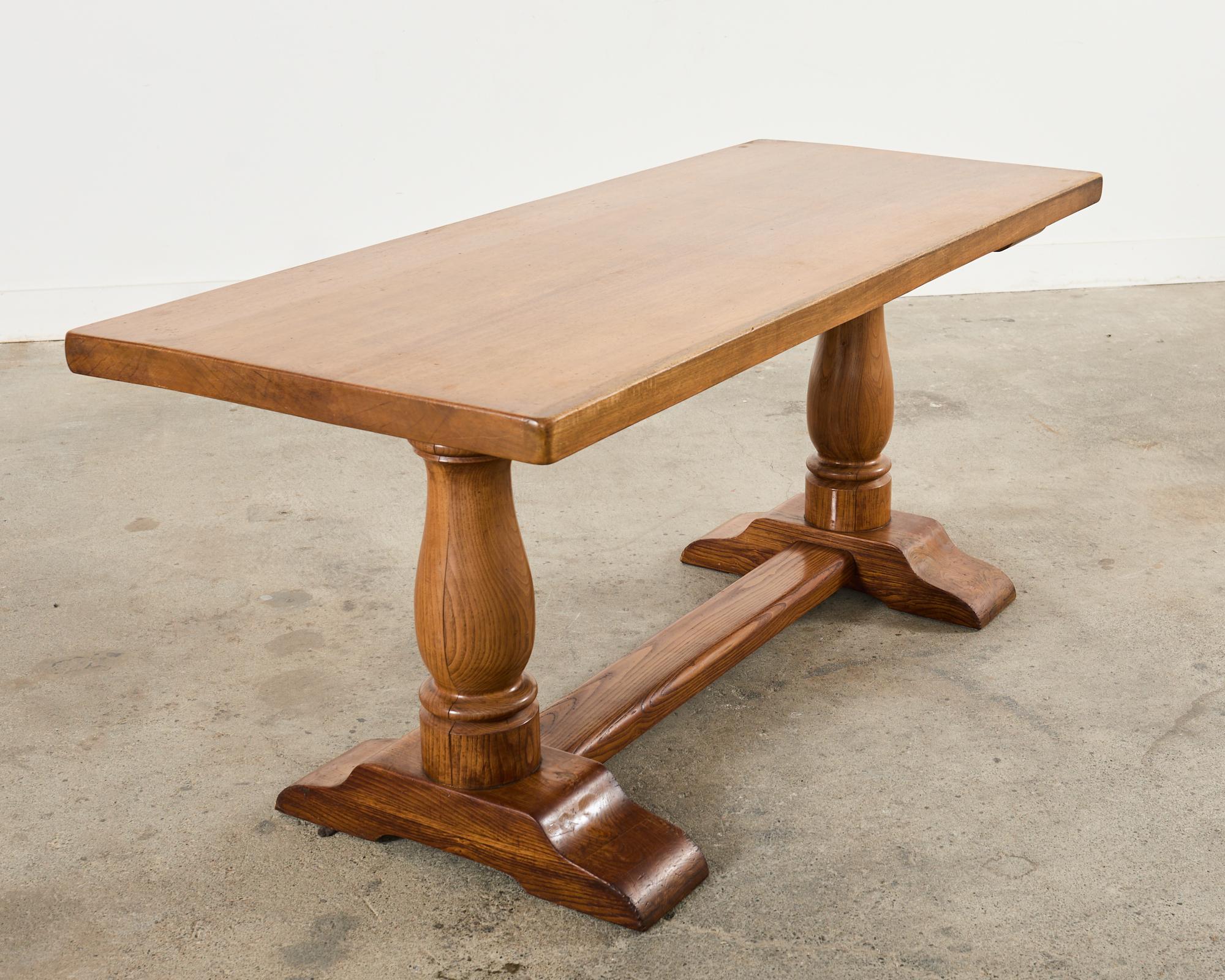 Country French Farmhouse Oak Trestle Dining Table For Sale at 1stDibs