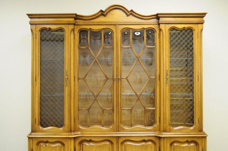 Country French Provincial Breakfront China Cabinet Walnut Fruitwood ...
