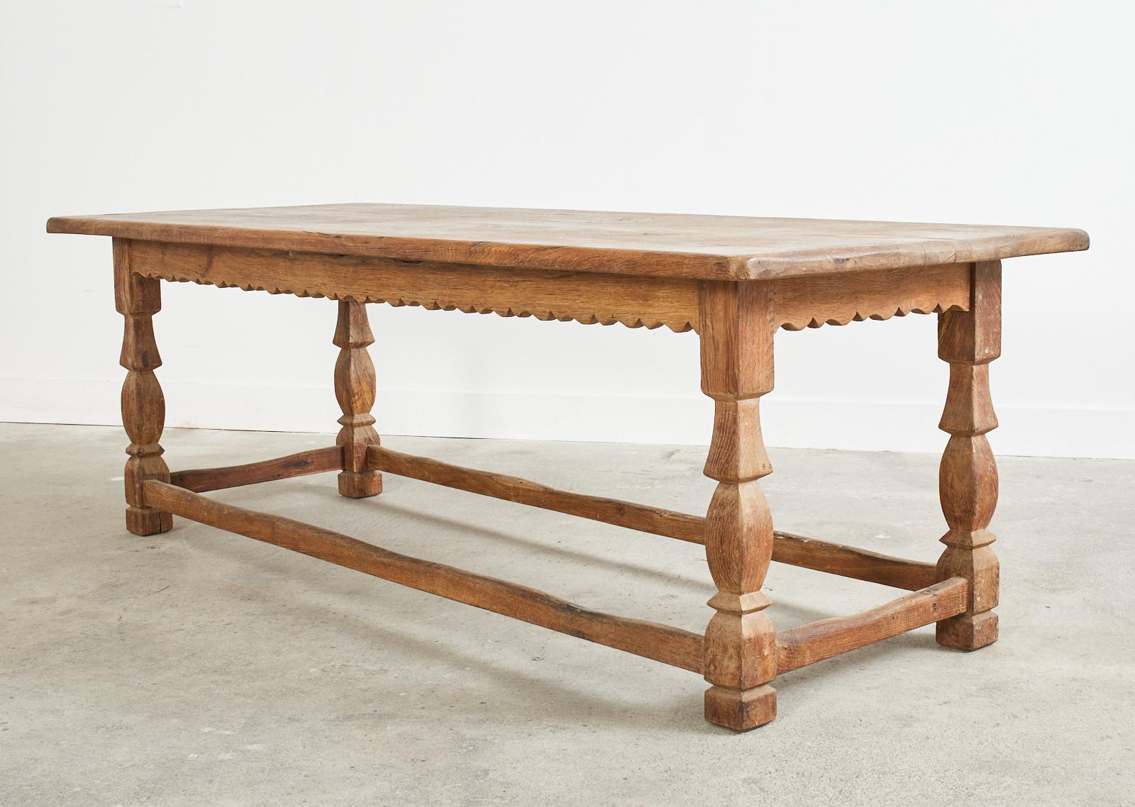 Country French Provincial Oak Farmhouse Scalloped Trestle Dining Table ...
