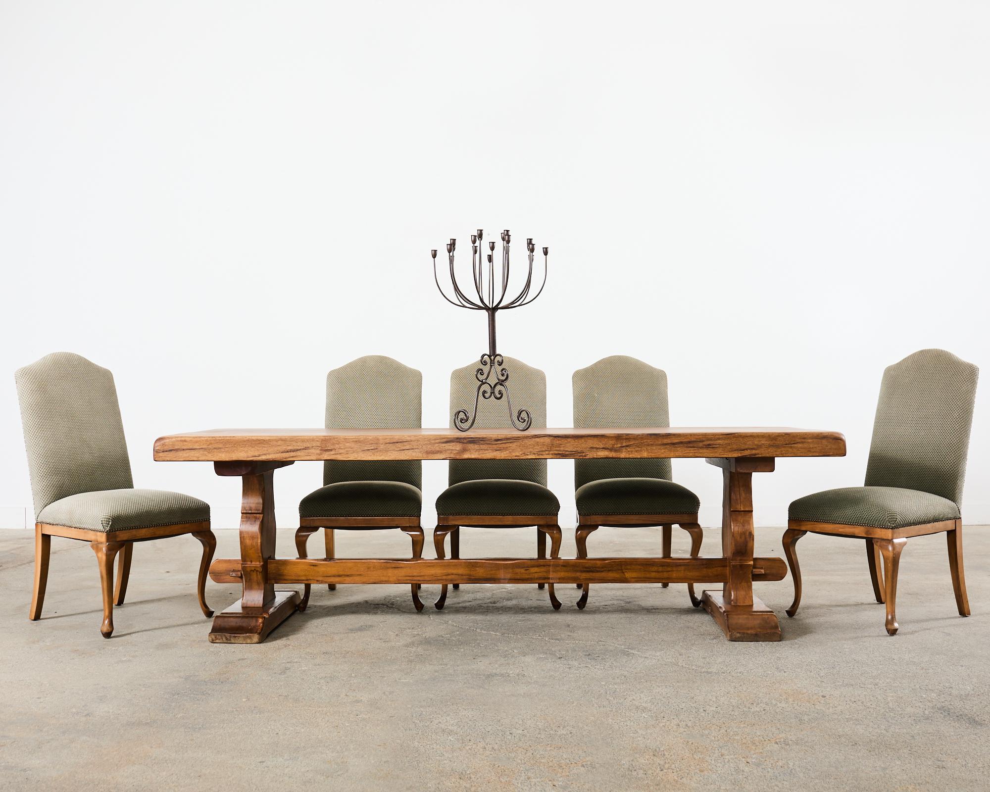 Country French Provincial Walnut Farmhouse Trestle Dining Table For ...