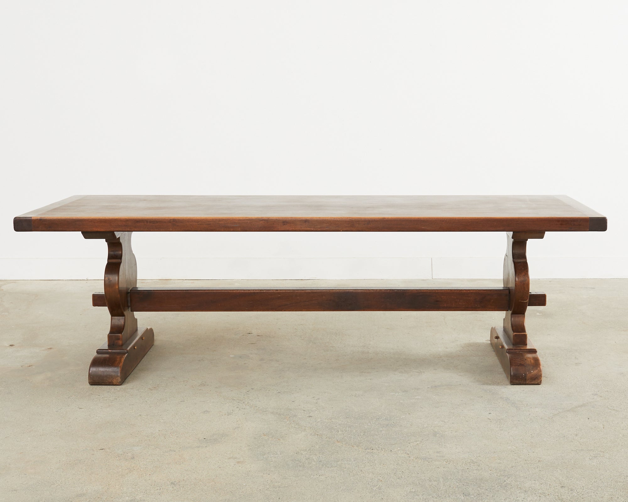 Country French Provincial Walnut Farmhouse Trestle Dining Table For ...