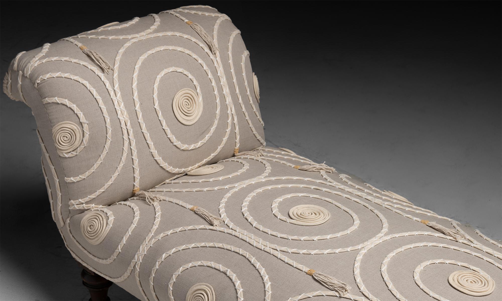 Country House Daybed in Pierre Frey Embroidered Linen, England circa ...