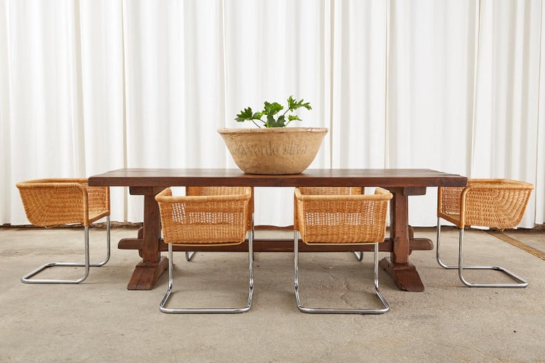 Country Italian Provincial Oak Farmhouse Trestle Dining Table at ...