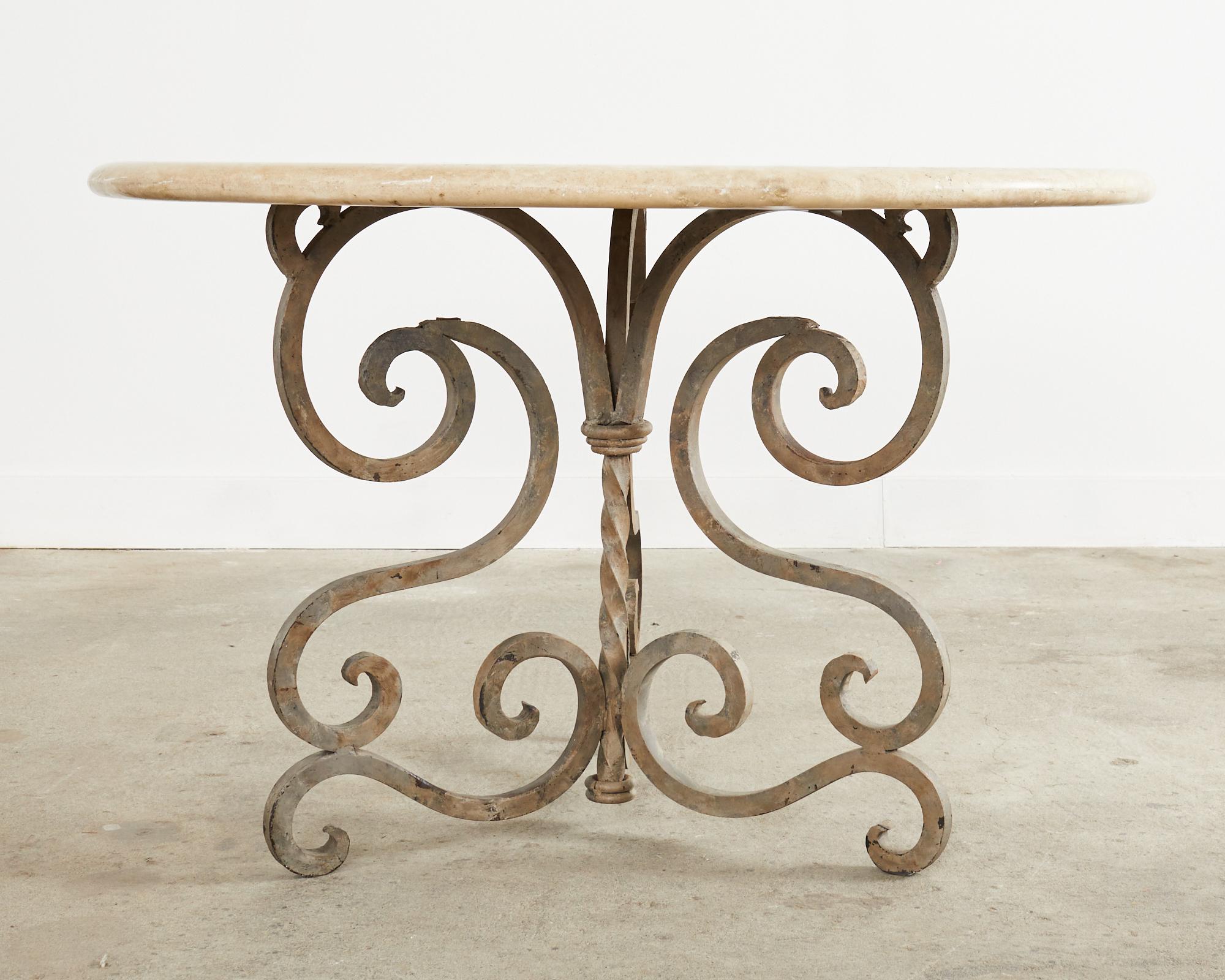 Country Italian Wrought Iron Travertine Garden Dining Table at 1stDibs