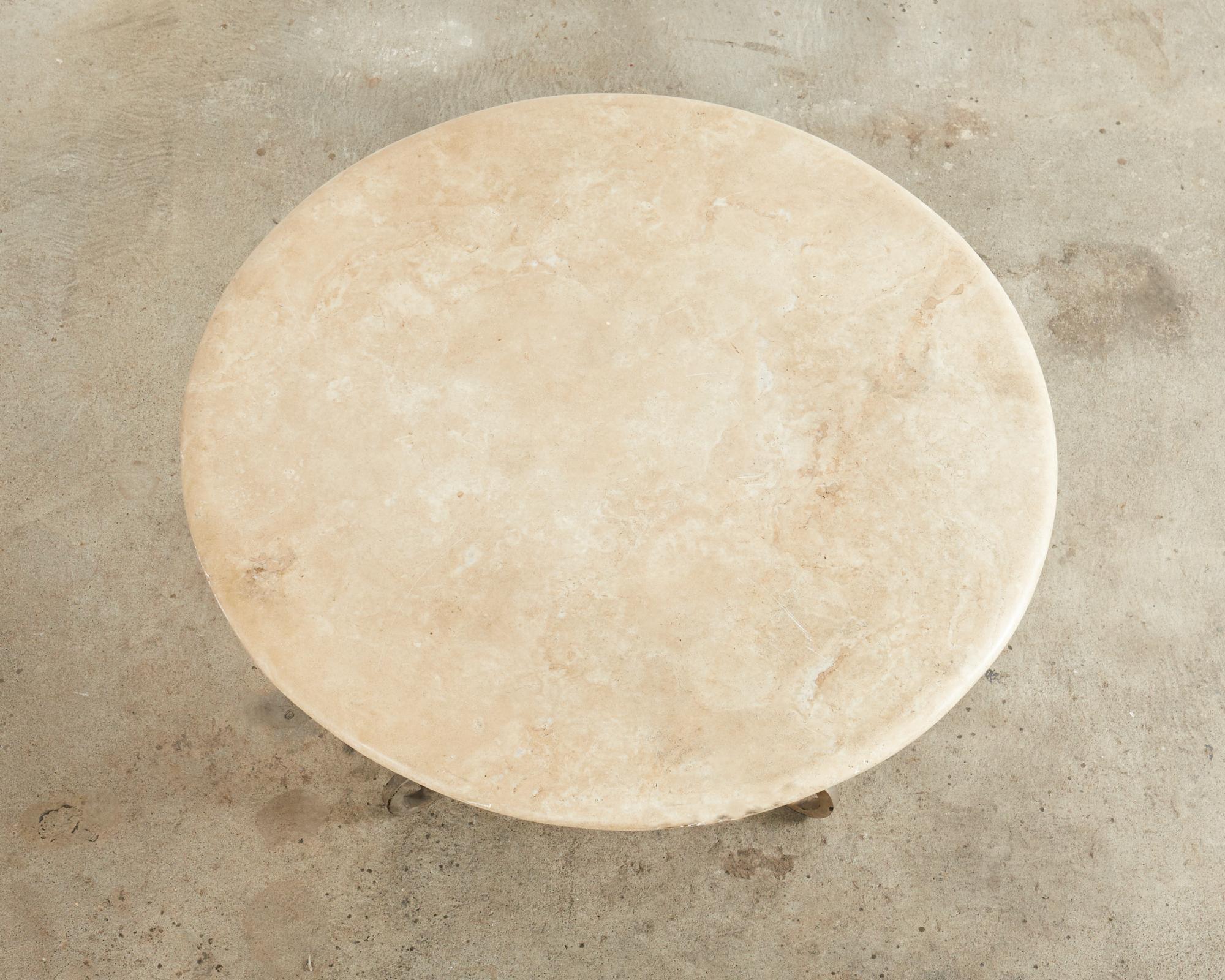 Country Italian Wrought Iron Travertine Garden Dining Table at 1stDibs