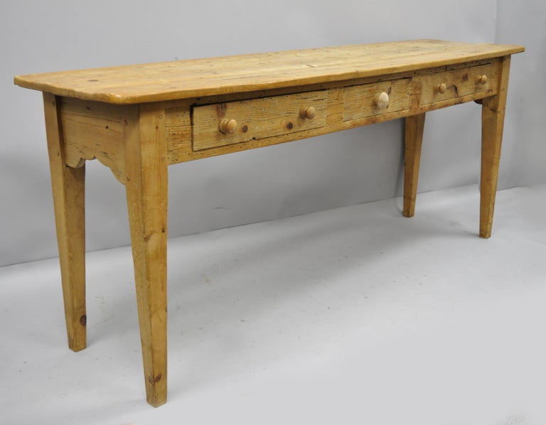 Country Primitive Long Distressed Pinewood Sideboard Buffet Console ...