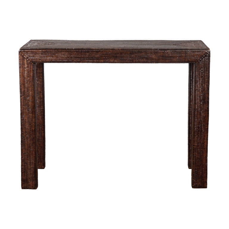 Country Style Burmese Midcentury Dark Brown Woven Rattan Console Table ...