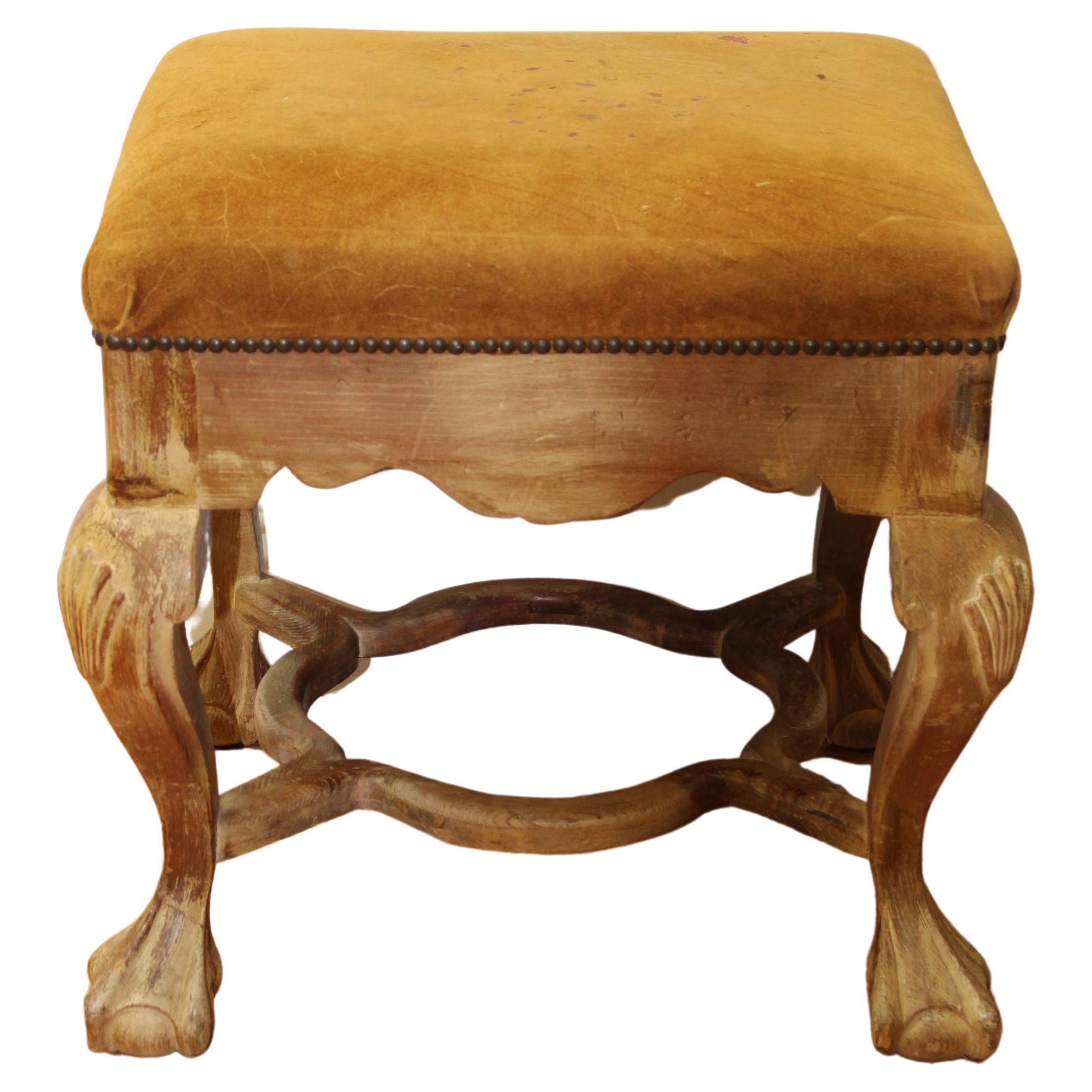 Pair of Italian Hand Carved and Silk Upholstered Ottomans, circa 1950s ...