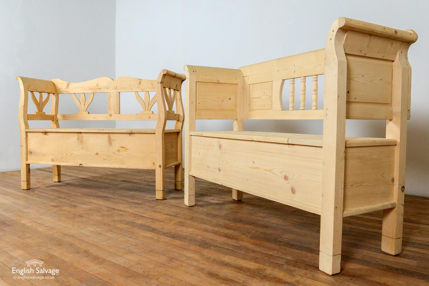 Country Style Carved Pine Bench with Storage, 20th Century For Sale at ...