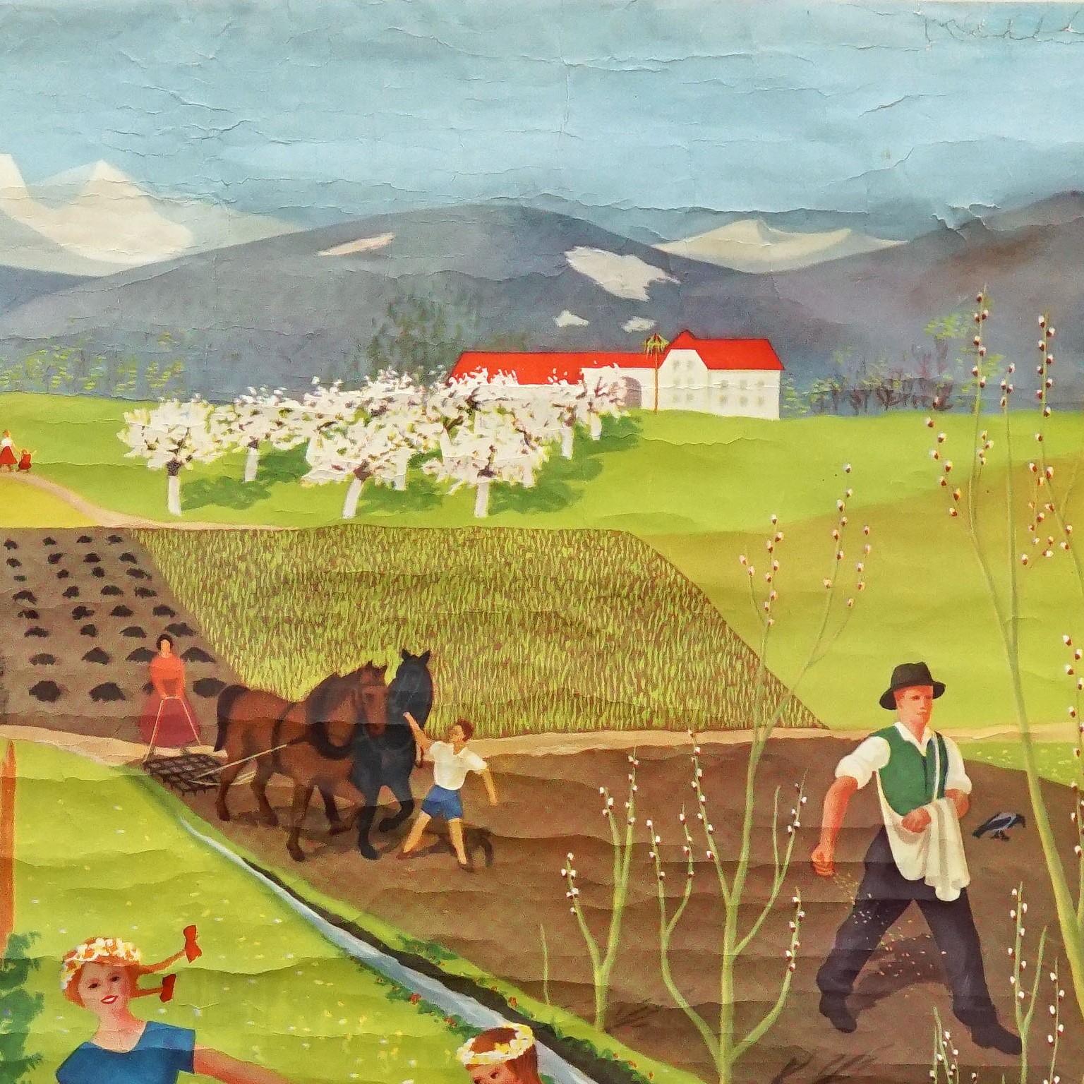 Countrycore Mural Vintage Wall Chart Spring Agriculture Alpine Foreland ...