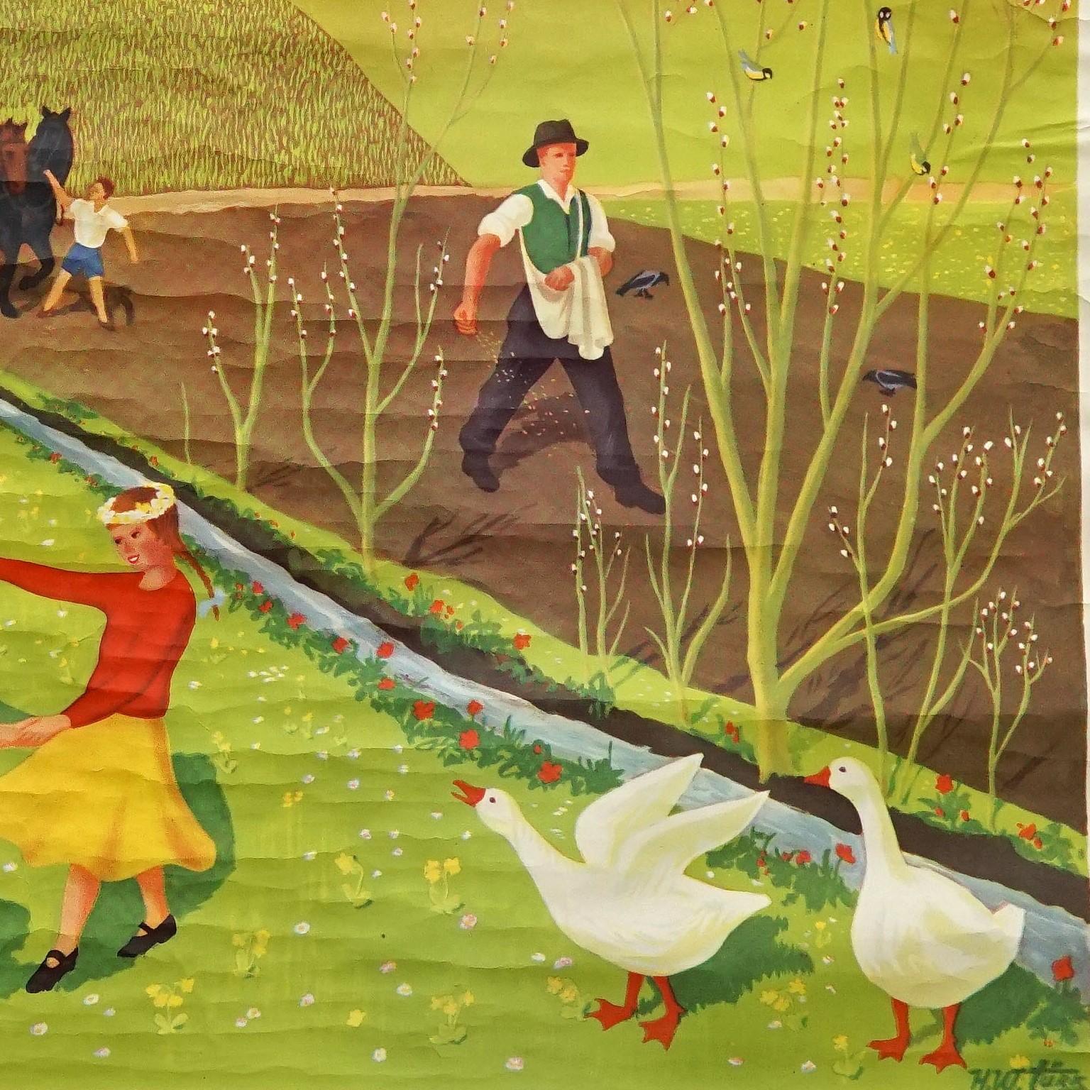 Countrycore Mural Vintage Wall Chart Spring Agriculture Alpine Foreland ...