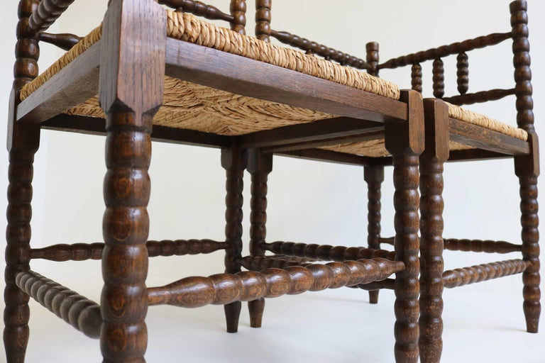 Couple Antique Dutch Ruch-Seat Oak Corner Bobbin Chairs Turned Hand ...