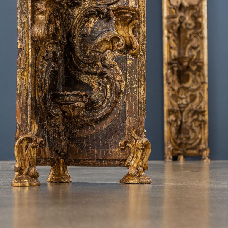 Couple of Corner Pilasters with Ceramic Carved Wood, Italy, 18th ...