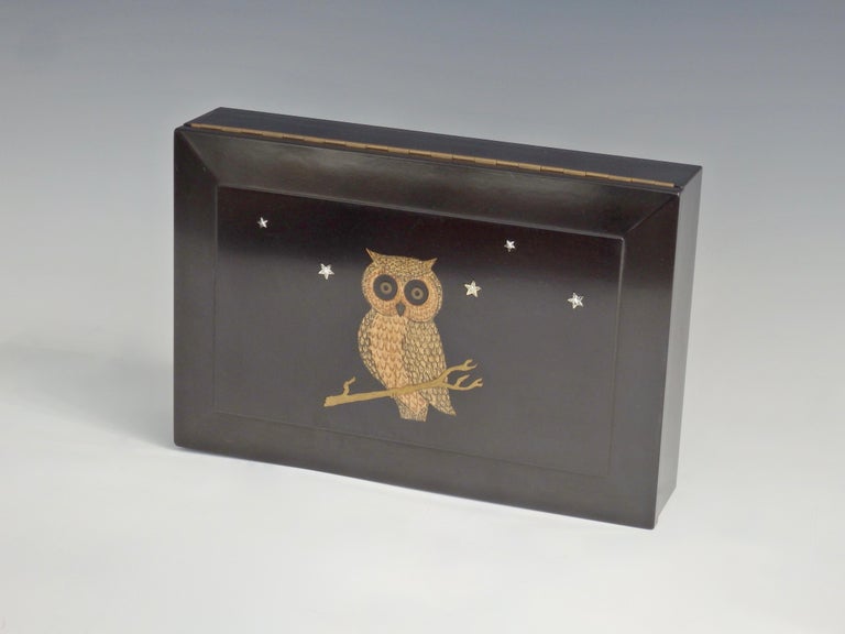 Couroc of Monterey Hinged Bakelite Dresser Top Accessory Box with Owl ...