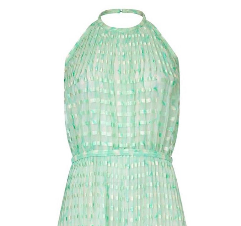 Courrèges 1970s Silk Chiffon Aquamarine Halter Neck Pleated Maxi Dress ...