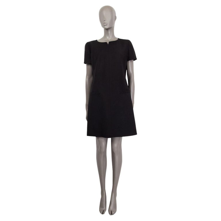 COURREGES black wool SHORT SLEEVE SHIFT Dress 44 XL For Sale at 1stDibs