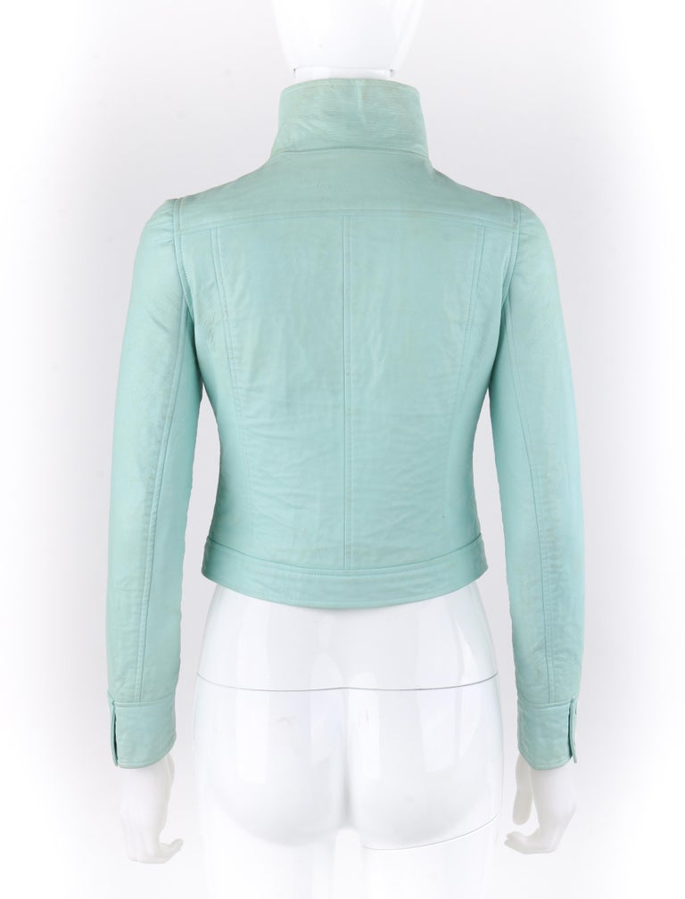 COURREGES c.1970s Mint Blue Vinyl Faux Leather Mod Signature Logo ...