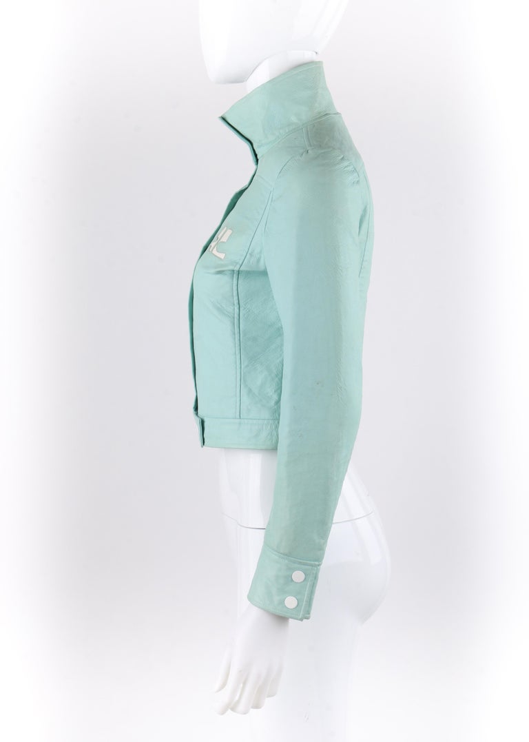 COURREGES c.1970s Mint Blue Vinyl Faux Leather Mod Signature Logo ...