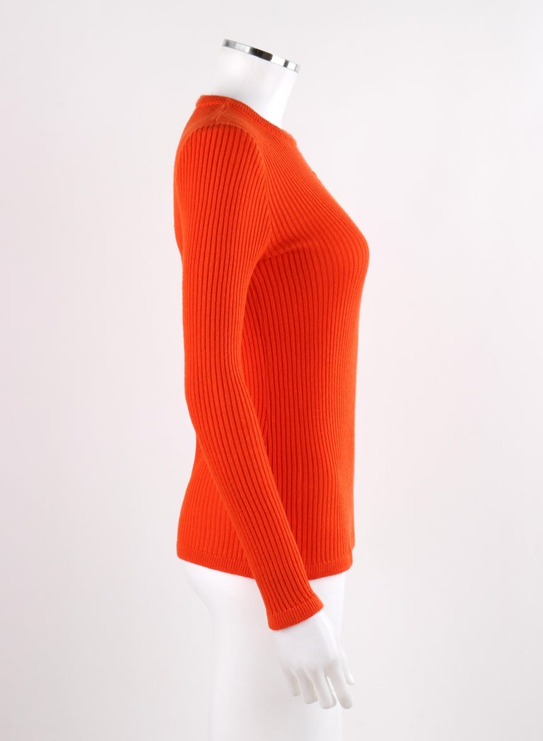 COURREGES c.1970’s Orange Rib Knit Embroidered Signature Logo Crew Neck ...
