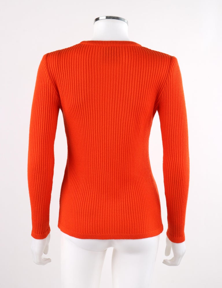 COURREGES c.1970’s Orange Rib Knit Embroidered Signature Logo Crew Neck ...
