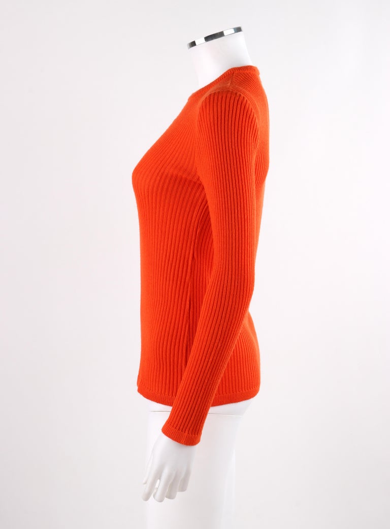 COURREGES c.1970’s Orange Rib Knit Embroidered Signature Logo Crew Neck ...
