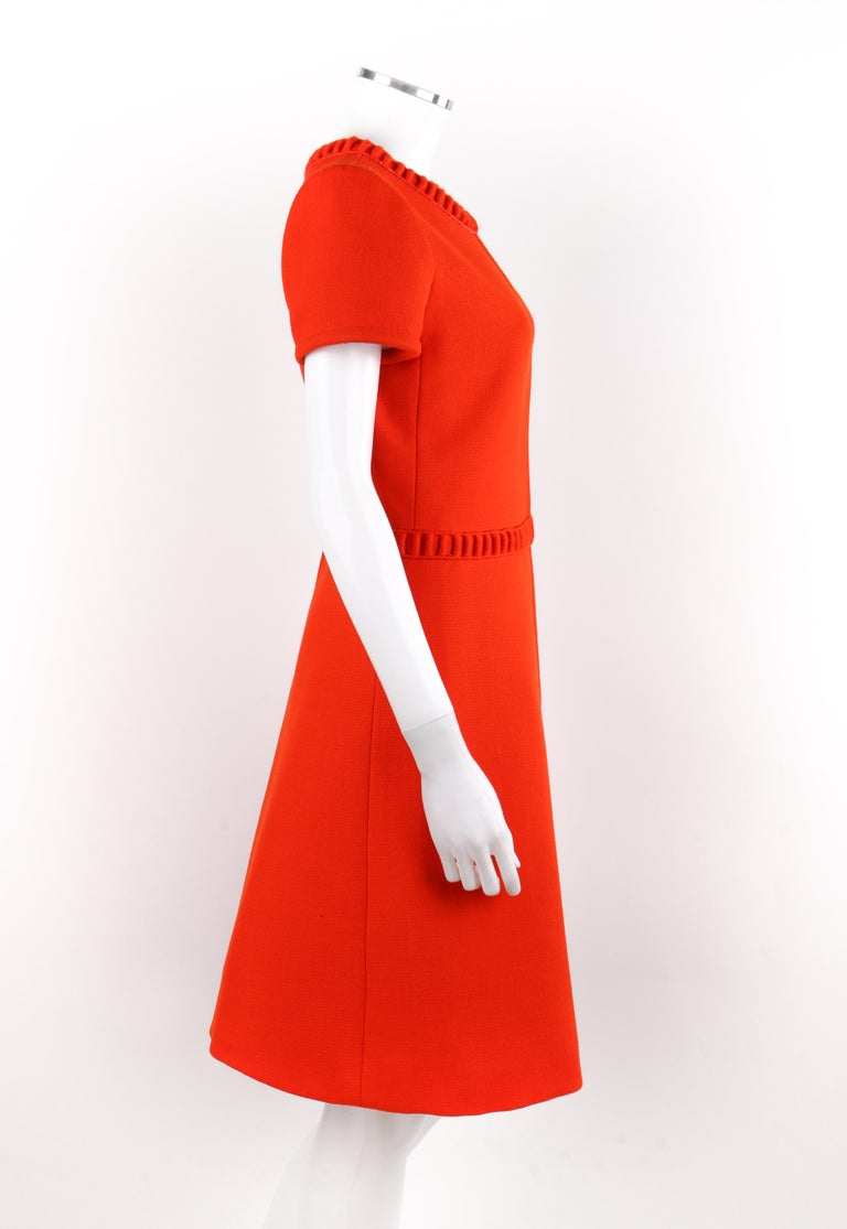COURREGES Early c.1960's Orange Wool Embroidered Trim Short Sleeve A ...