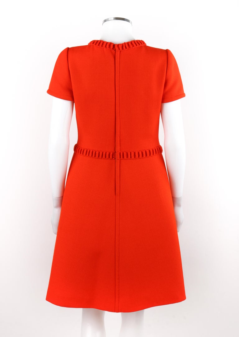 COURREGES Early c.1960's Orange Wool Embroidered Trim Short Sleeve A ...