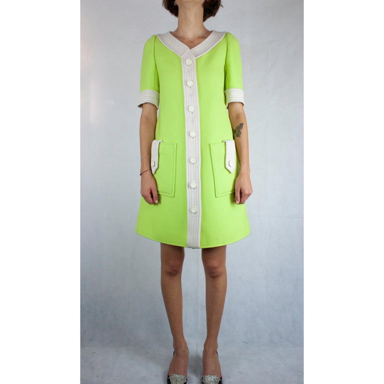 Courrèges numbered lime green and ivory wool dress. circa 1965 For Sale ...