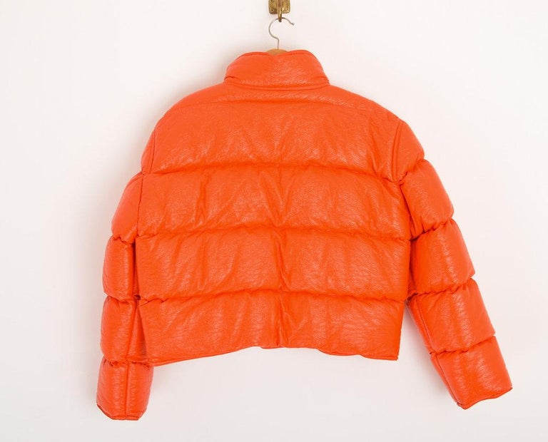 Courrèges Orange Vinyl Cropped Y2K Puffa Jacket Coat For Sale at 1stDibs