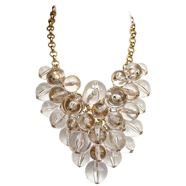 Courreges Pale Gold Tone and Clear Lucite Cluster Balls Bib Statement ...