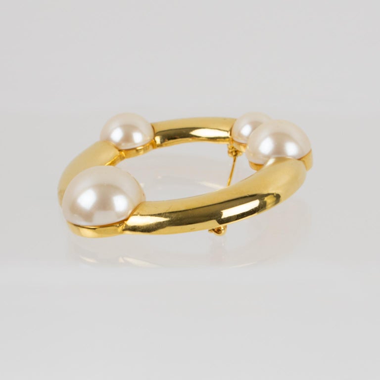 Courreges Paris Gilt Metal and Pearl Modernist Pin Brooch For Sale at ...