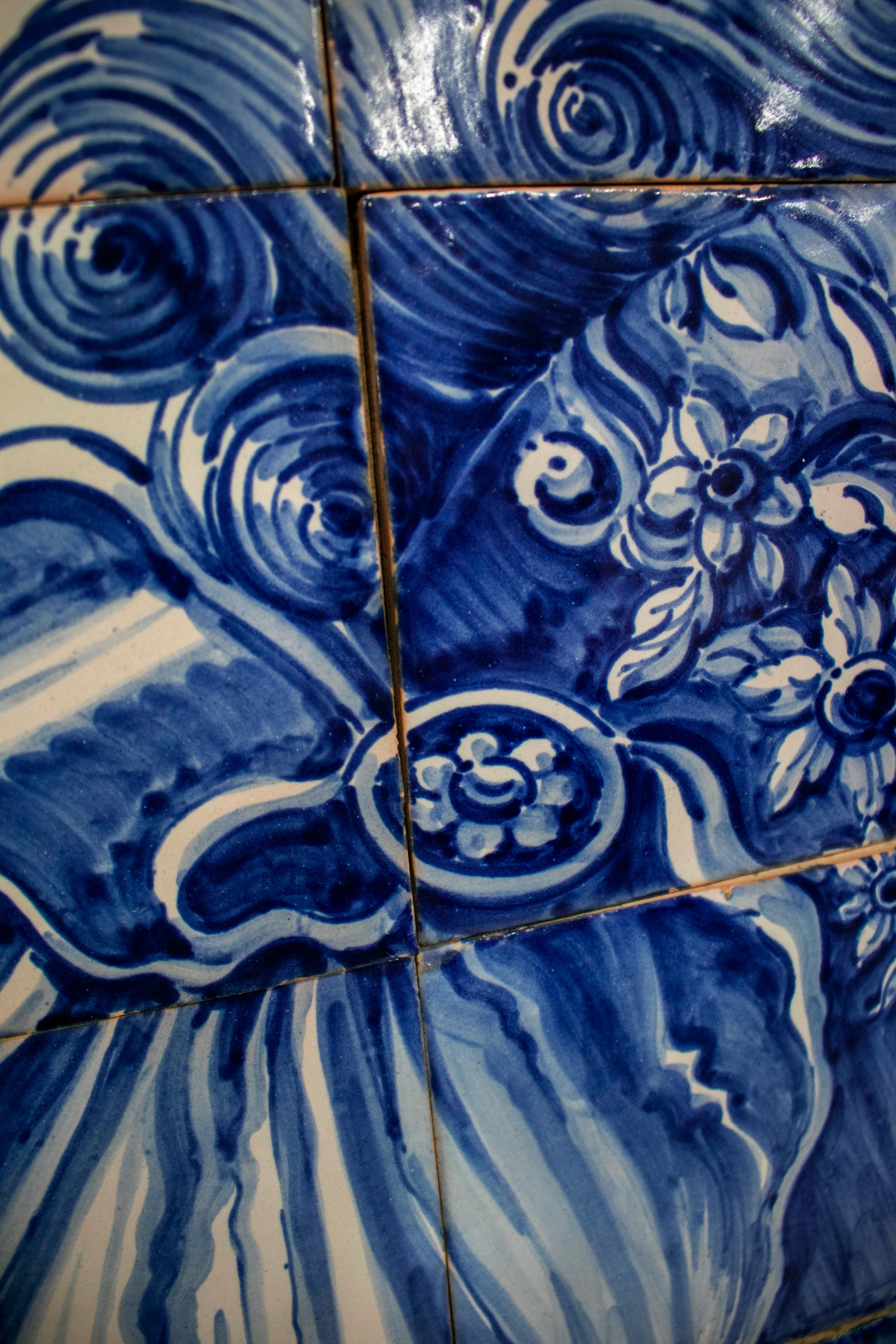 Court Lady Hand Painted Portuguese Blue and White Glazed Ceramic Tile ...