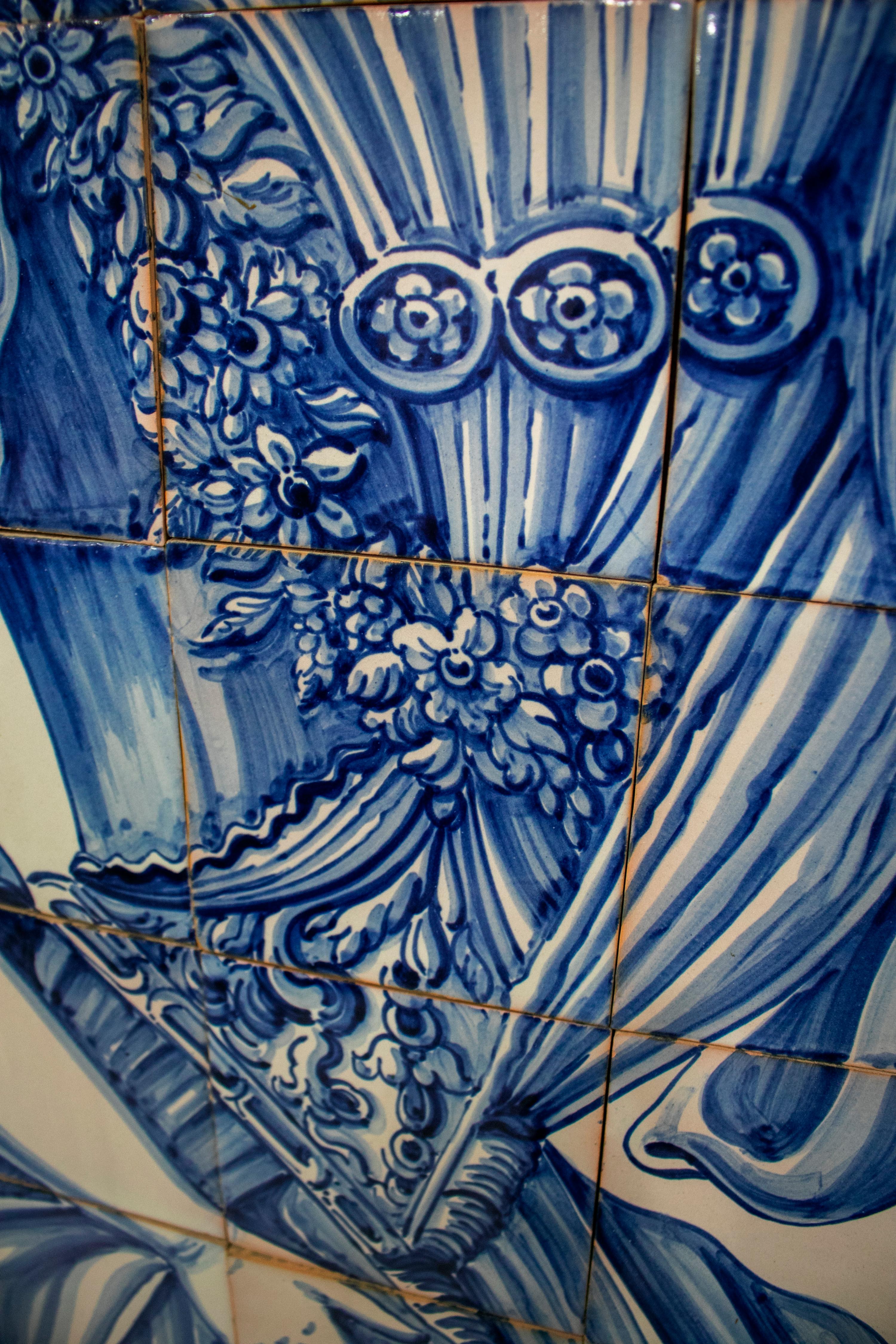 Court Lady Hand Painted Portuguese Blue and White Glazed Ceramic Tile ...