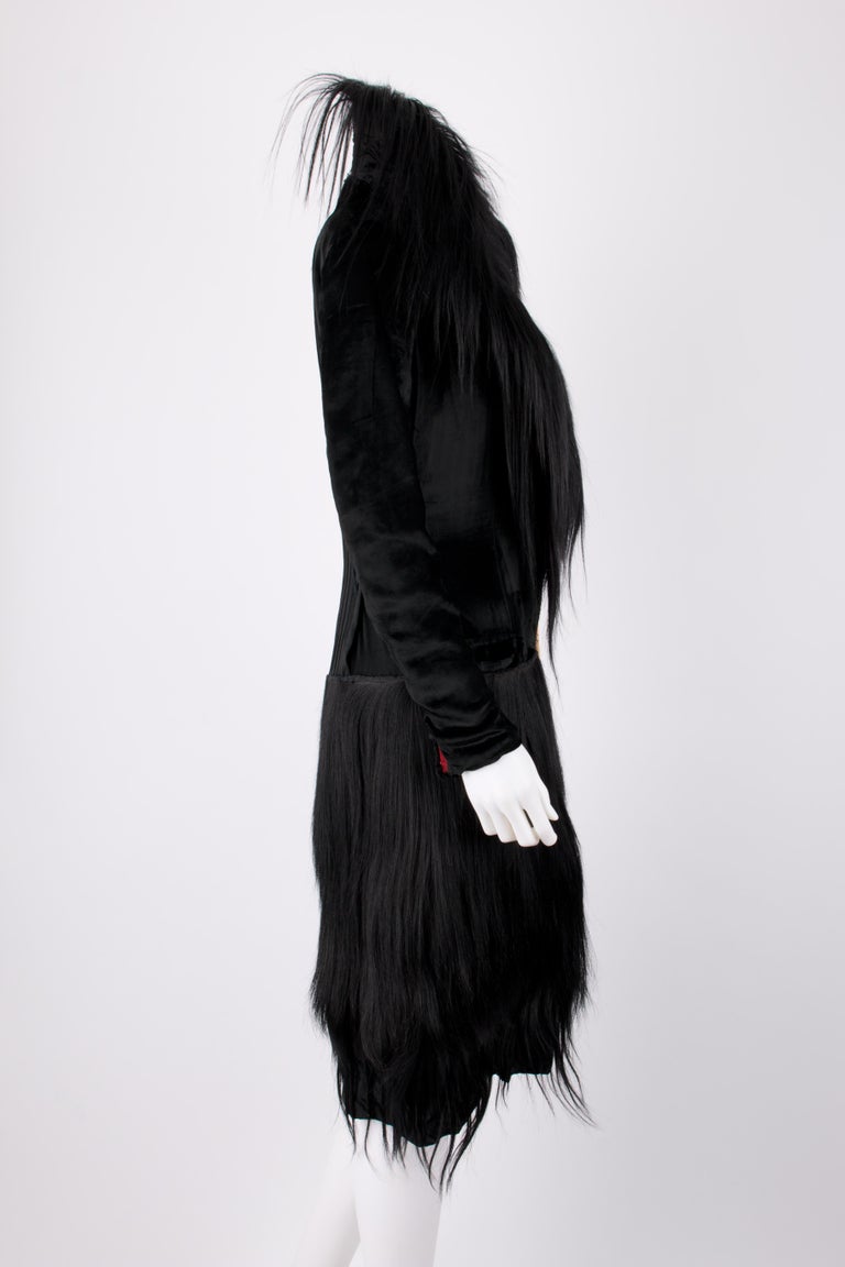 COUTURE c.1920's Black Long Fur Silk Velvet Avant Garde Flapper Coat ...