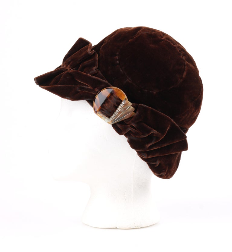 COUTURE c.1920’s Dark Brown Ruffle Tortoise Shell Crystal Deco Velvet ...