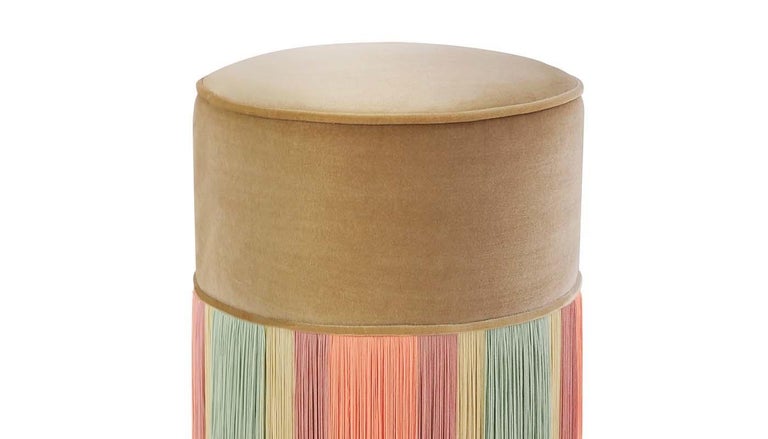 Couture Geometric Beige Decò Ottoman For Sale at 1stDibs