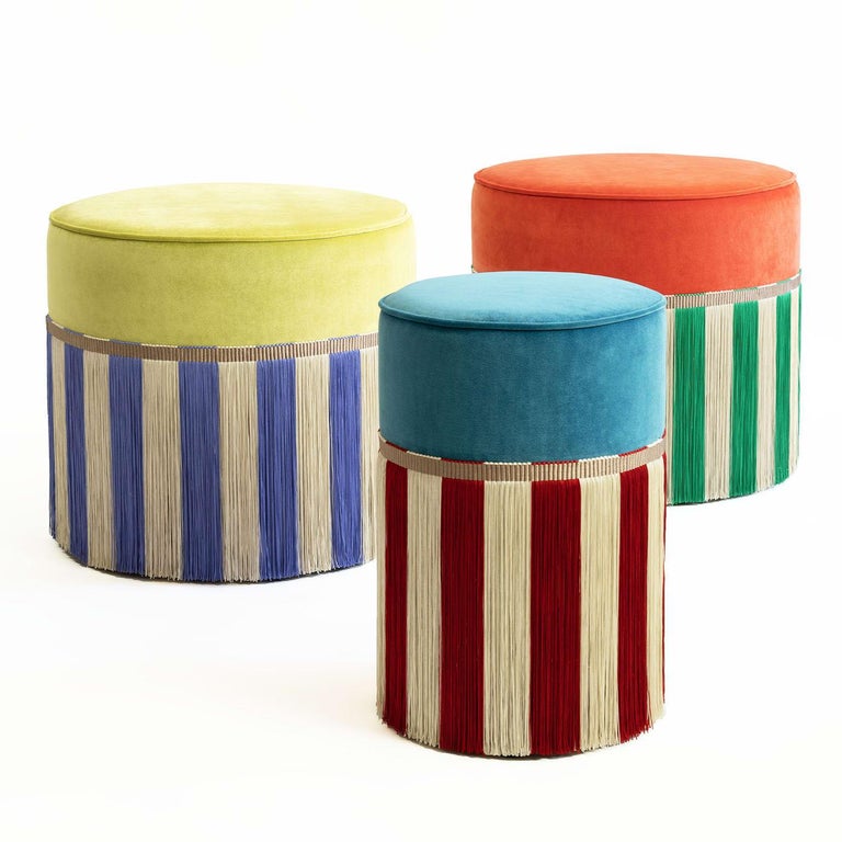 Couture Geometric Riga Large Orange and Green Ottoman For Sale at 1stDibs