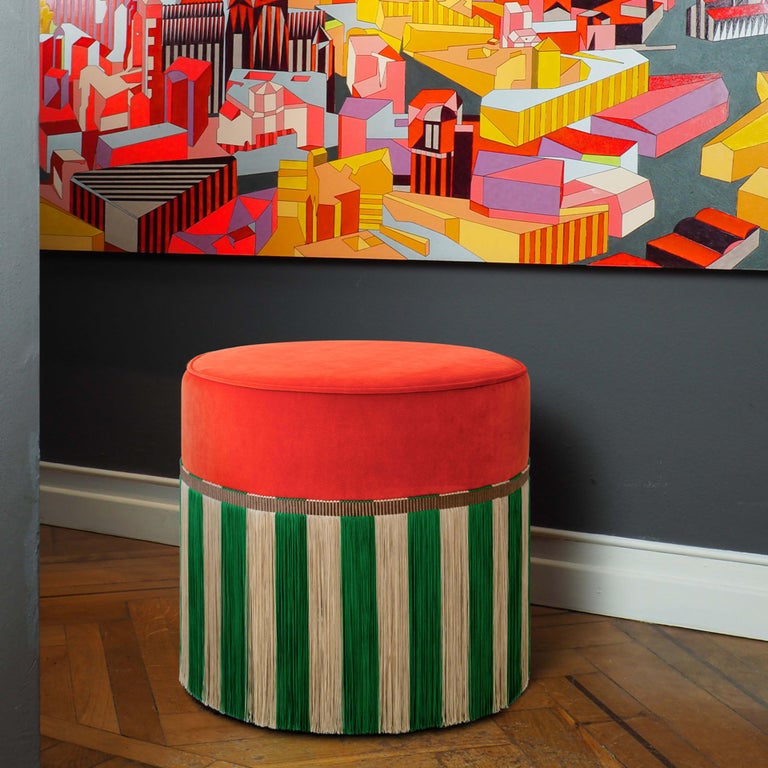 Couture Geometric Riga Large Orange and Green Ottoman For Sale at 1stDibs