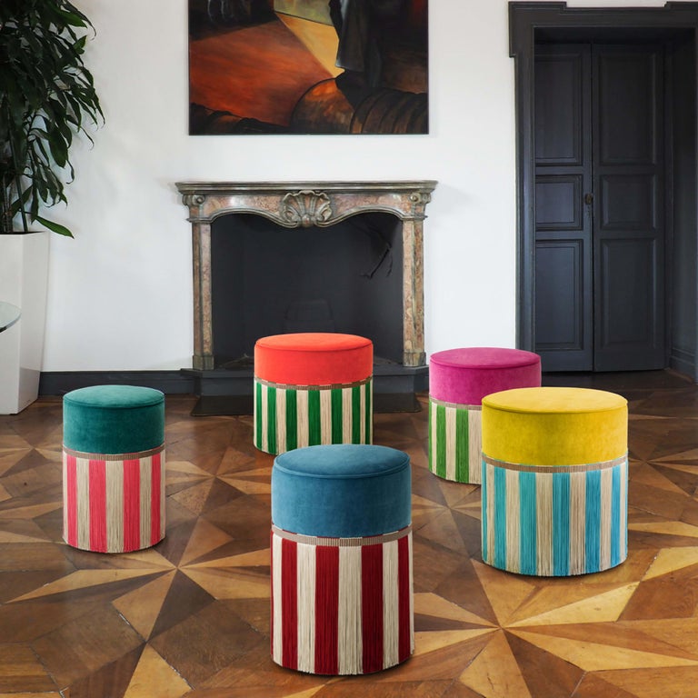Couture Geometric Riga Medium Pink and Green Ottoman For Sale at 1stDibs
