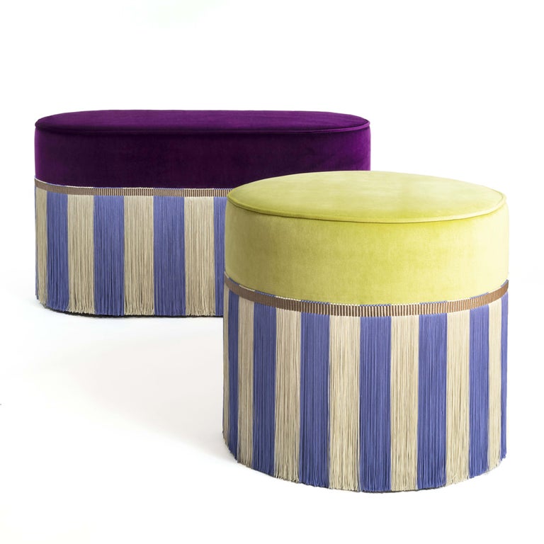 Couture Geometric Riga Oval Purple and Lilac Bench For Sale at 1stDibs