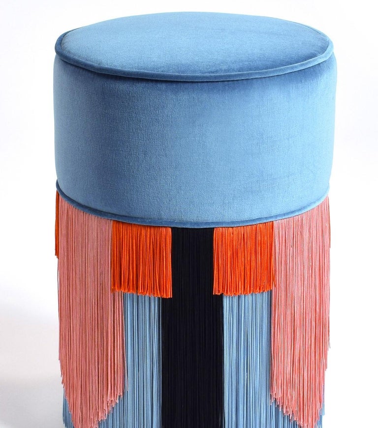 Couture Light Blue Pouf with Geometric Fringe by Lorenza Bozzoli Design ...