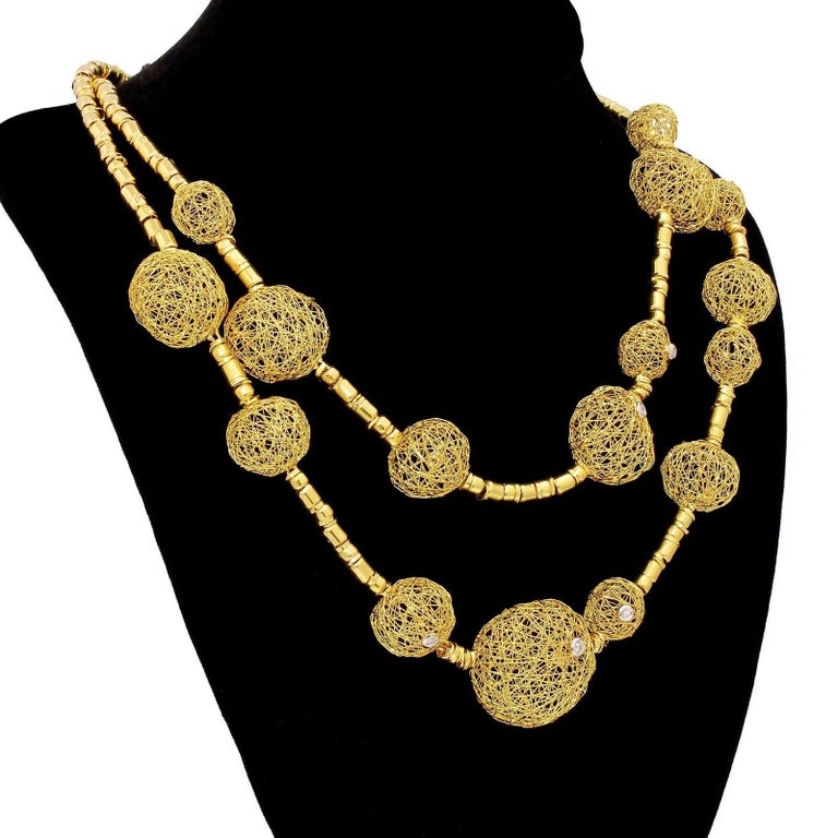 Couture Orlando Orlandini 18kt Gold Diamond Lace Sphere Necklace Double ...