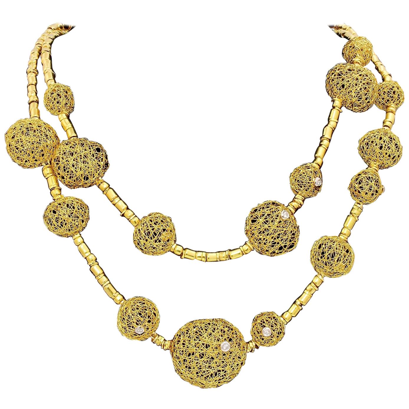 Couture Orlando Orlandini 18kt Gold Diamond Lace Sphere Necklace Double ...