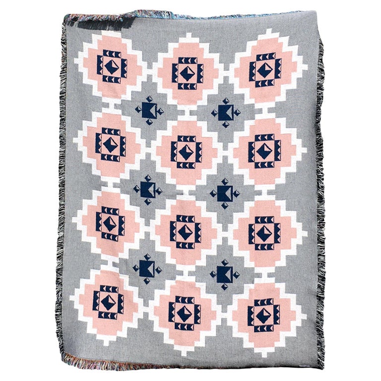 Woven Throw Blanket in Grey Coverlet Geometric Pattern For Sale at 1stDibs