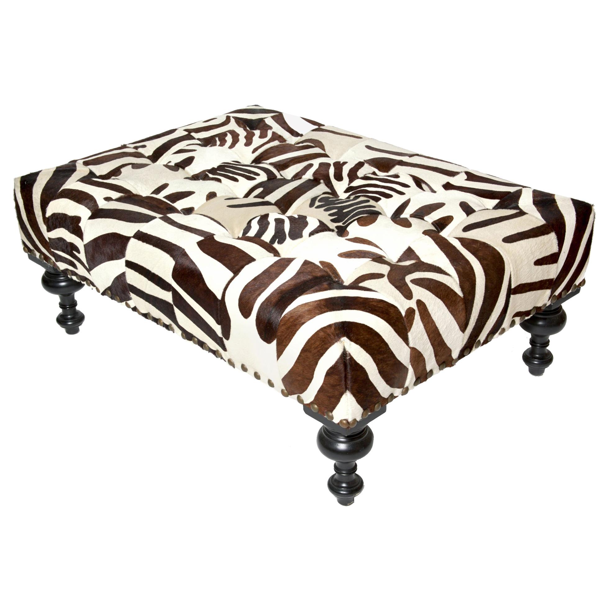 Cow Hide Ottoman Zebra Patchwork Pattern at 1stDibs