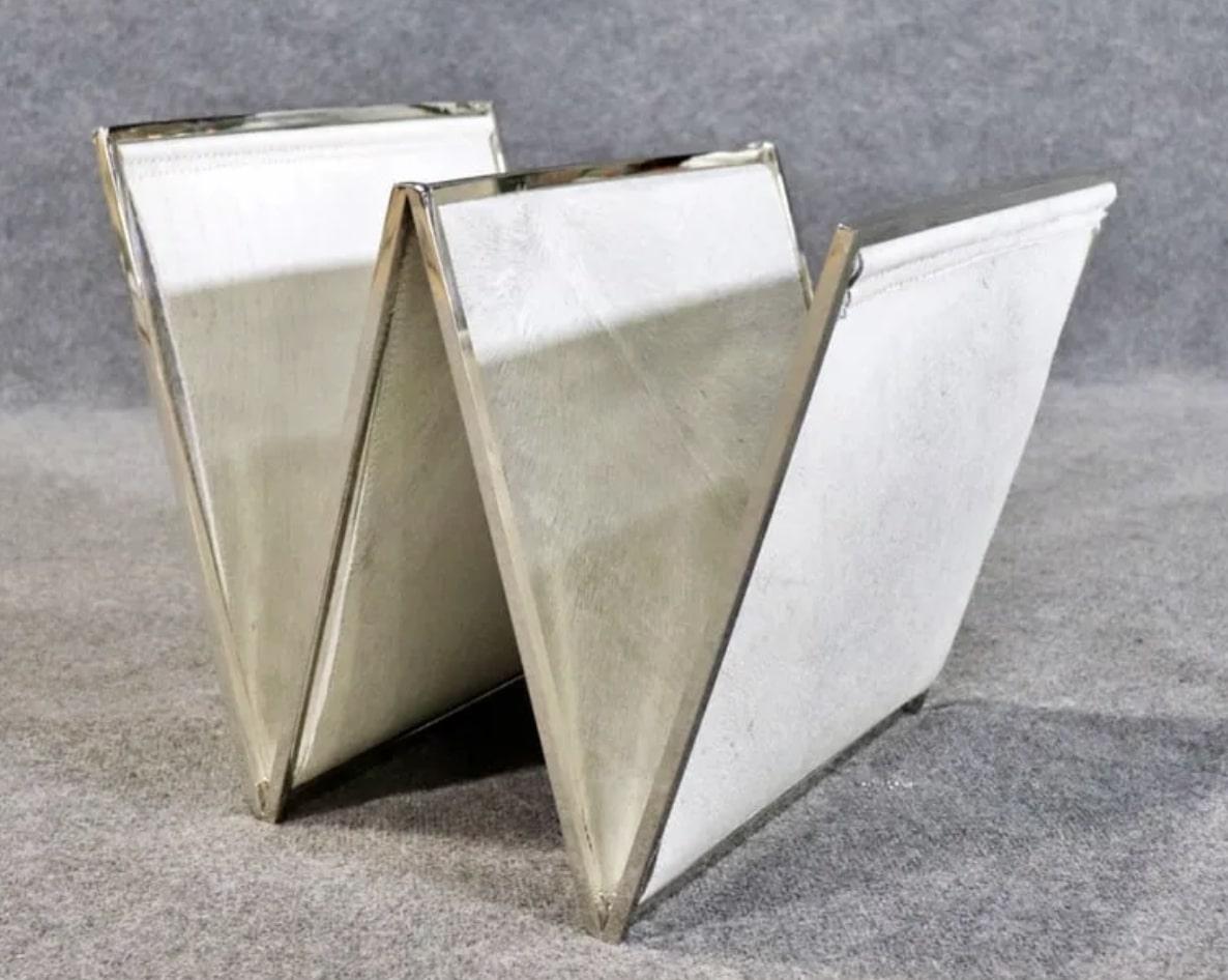 Cowhide and Chrome Magazine Rack For Sale at 1stDibs