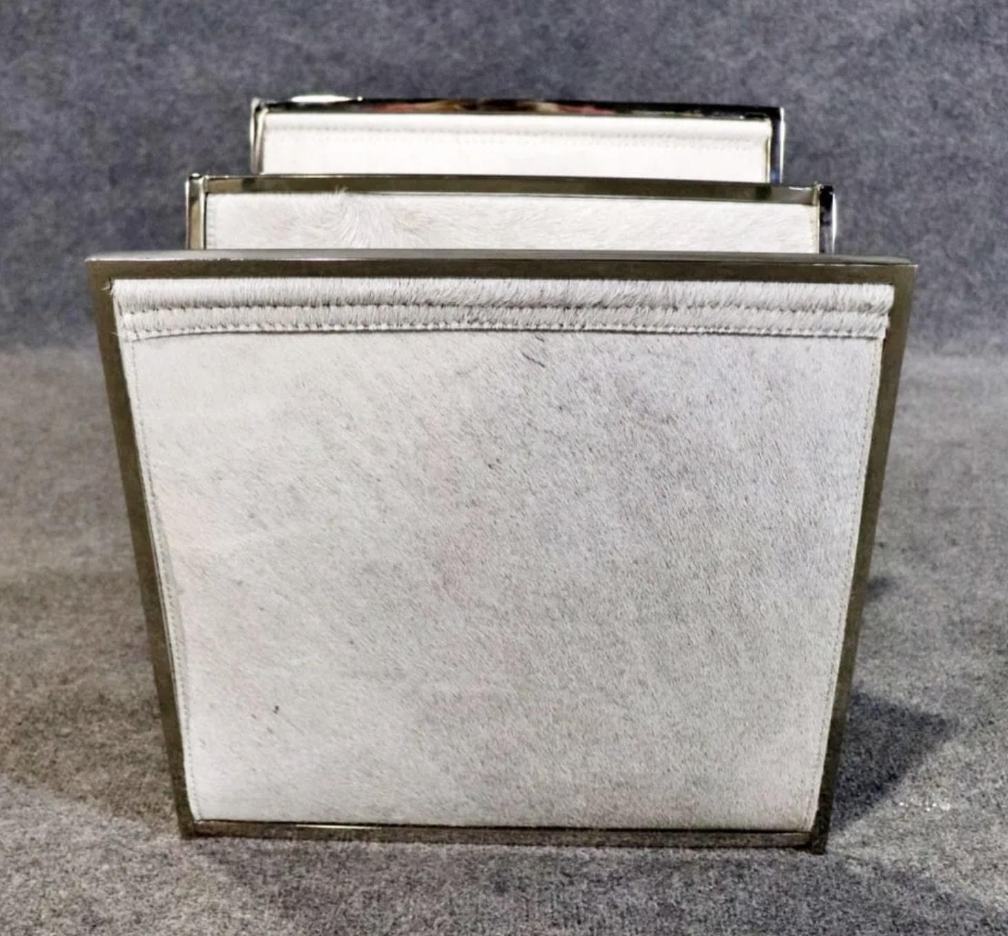 Cowhide and Chrome Magazine Rack For Sale at 1stDibs